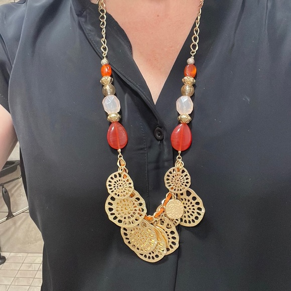 Jewelry | Gold Orange Medallion Necklace | Poshmark